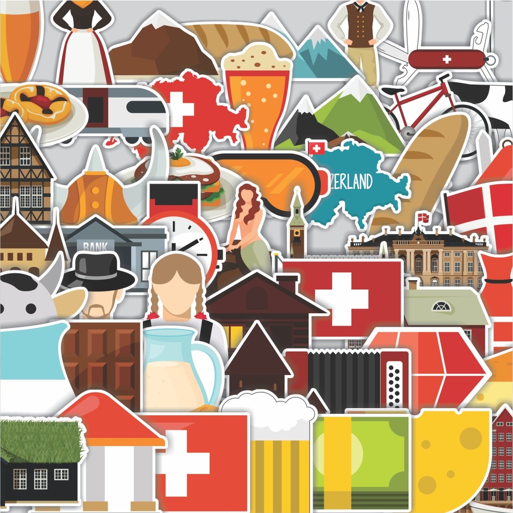 Jual Stiker Cutting Pack Stiker Switzerland Icon Isi 100Pcs Series ...