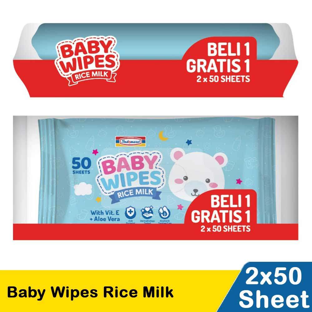 Jual INDOMARET BABY WIPES RICE MILK 2x50s | Shopee Indonesia