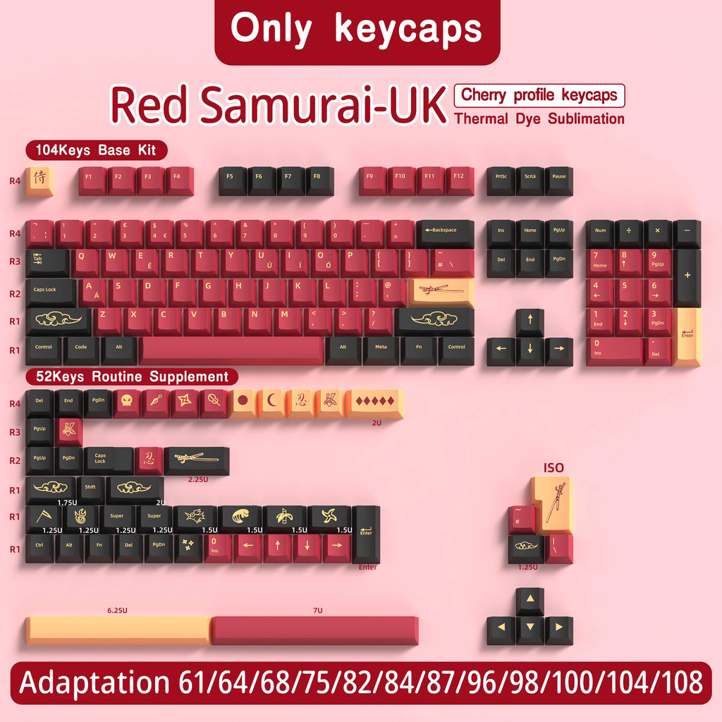 Jual GMK Keycap BLUE/RED Samurai Japanese/Korean/German/Spanish PBT ...