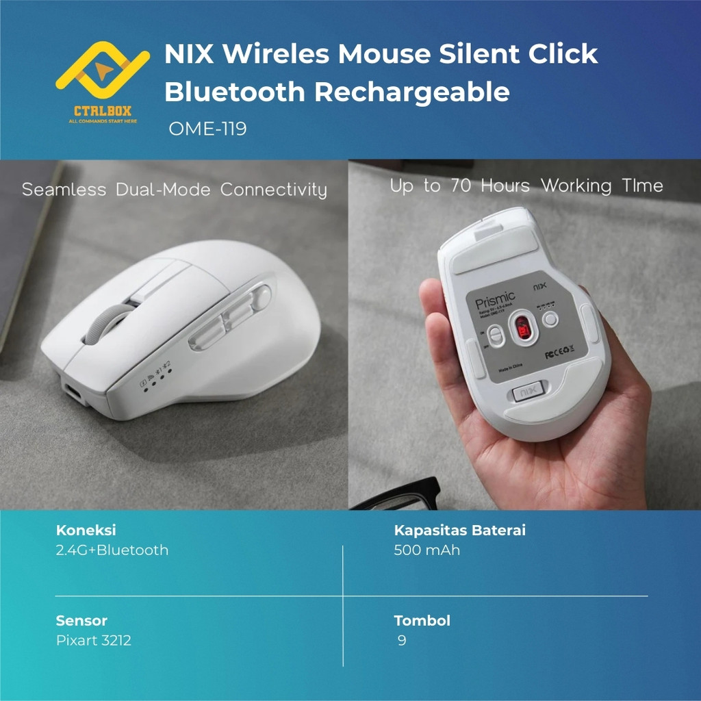Jual NIX Prismic OME 119 Mouse Wireless Silent Click 9 Programmable ...