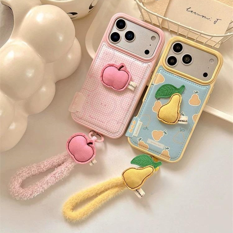 Jual case iphone 17 16 15 14 13 promax pro cute leather 3d apple pear ...