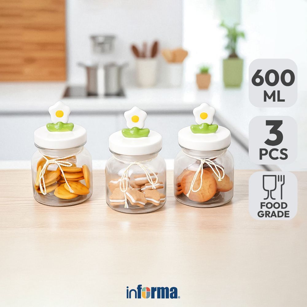 Jual Informa 600 ml Set Daisy Stoples Kaca 3 Pcs Transparan Jar Tempat ...