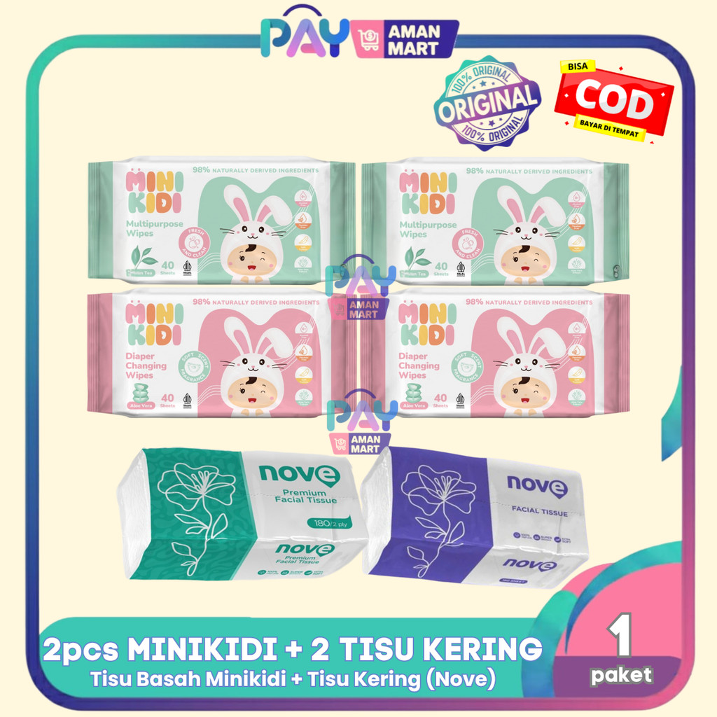 Jual PAKET 2 PCS TISU BASAH MINI KIDI 40'S + 2 PCS TISU KERING NOVE ...
