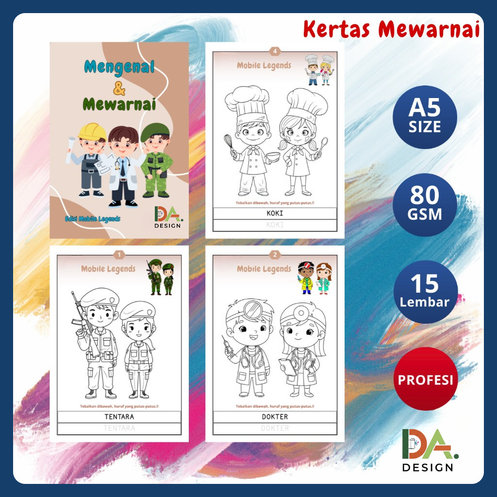 Jual Kertas Mewarnai Profesi (Dokter, Polisi, Tentara) Bahan Hvs A5 80 ...