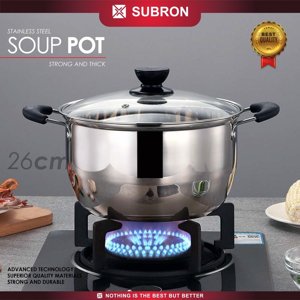 Jual SUBRON Soup Pot 26cm Panci Sup Stainless Tutup Kaca BOX | Shopee ...
