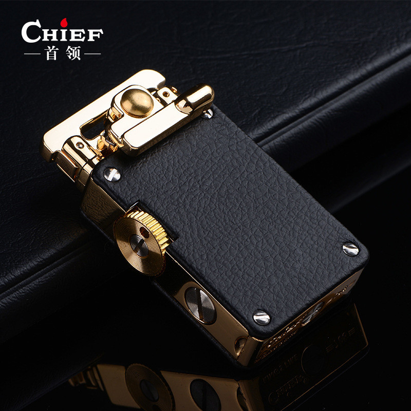 Jual Chief Metal Double Flame Lighters Leather High-end Cigarette ...