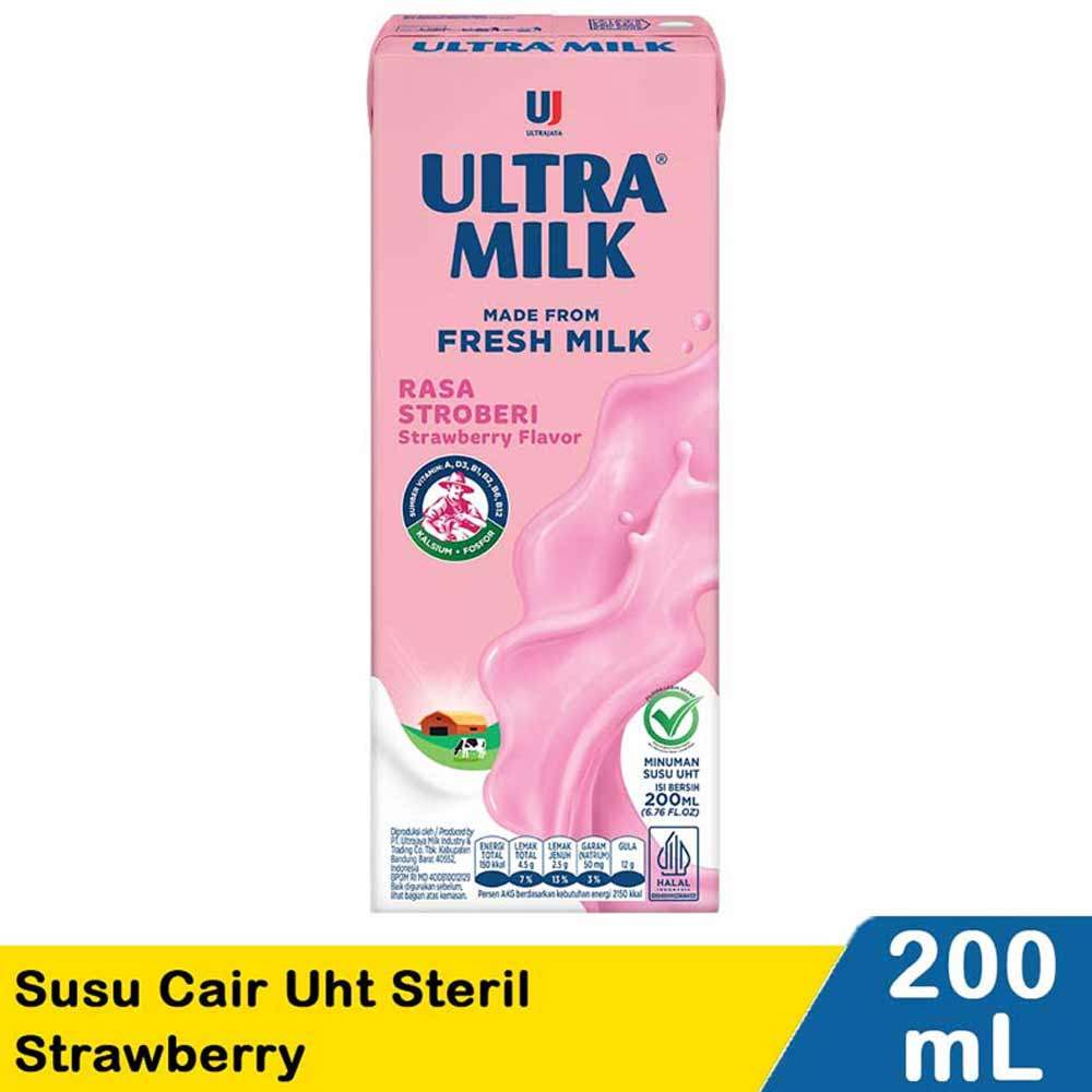 Jual ULTRA SUSU UHT STERIL SLIM STRAWBERRY 200mL | Shopee Indonesia