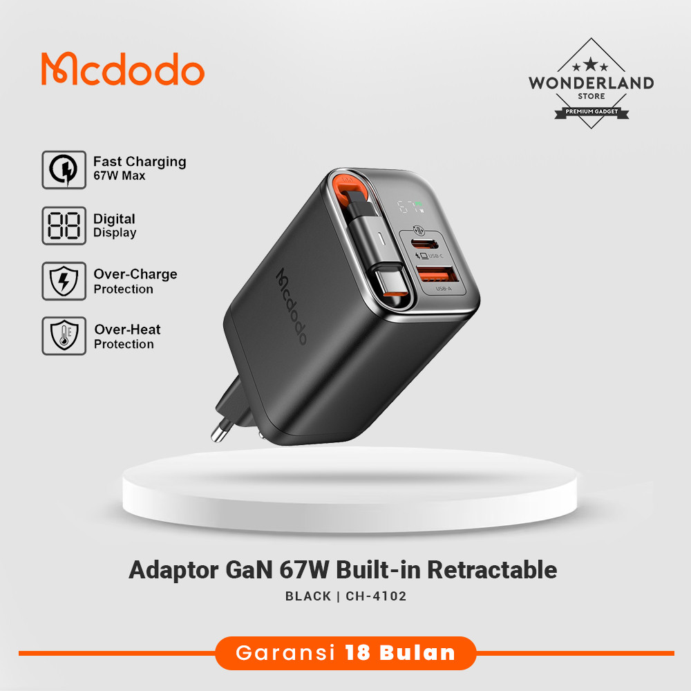 Jual Mcdodo Adaptor 35W 67W with Retractable USB-C Cable + USB-A Port ...