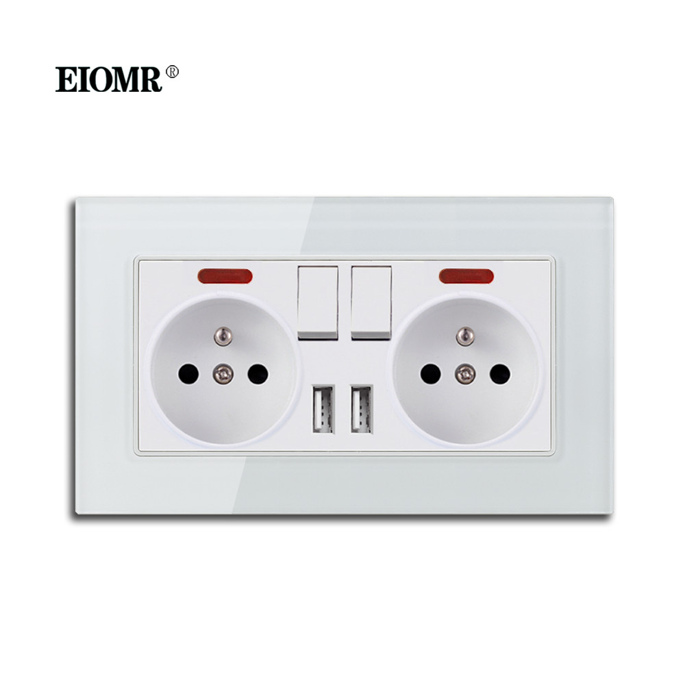 Jual EIOMR EU Electrical Sockets with USB 110~220V 16A Wall Power ...