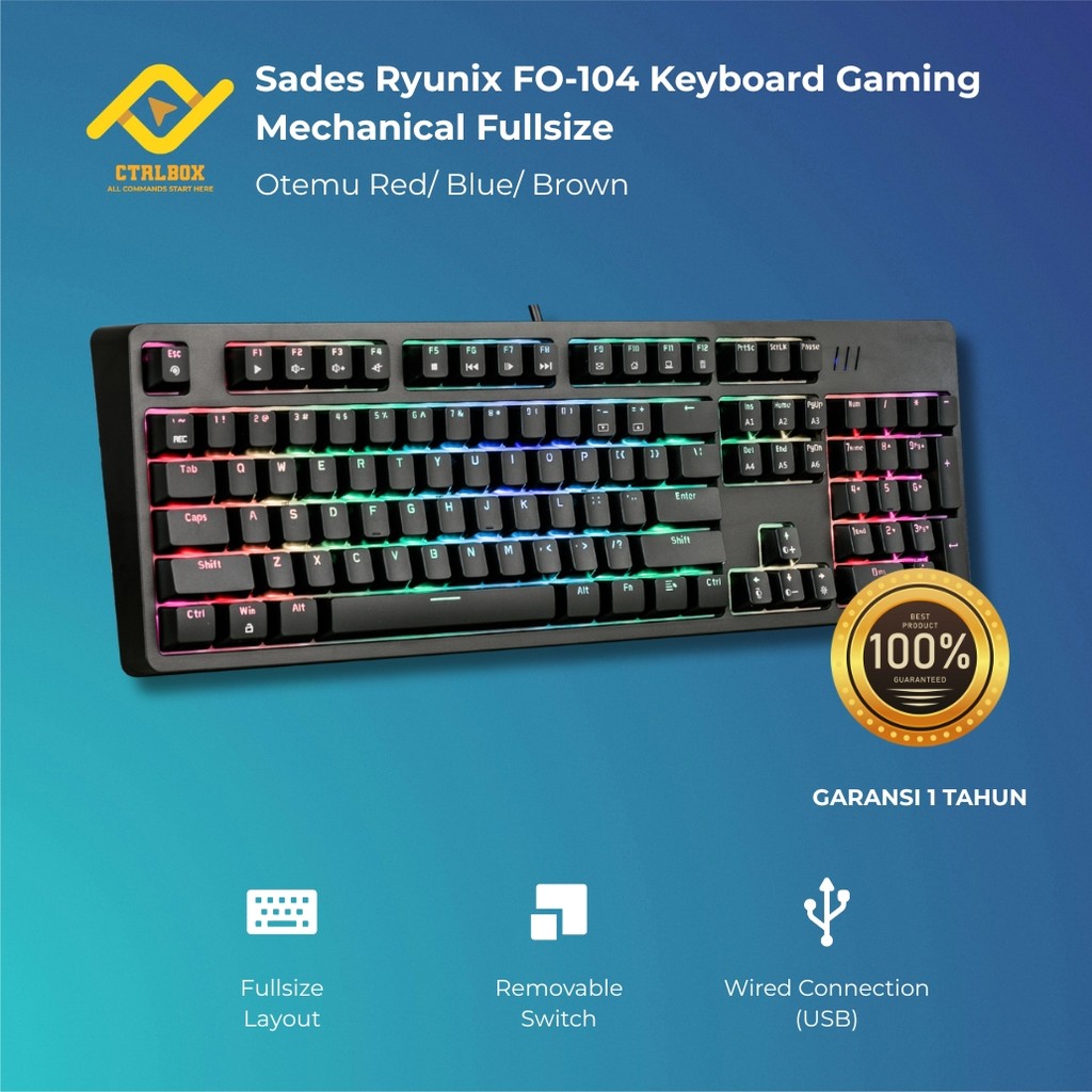 Jual RYUNIX FO-104 Fullsize Keyboard Mechanical Wired USB 104 Keys RGB ...