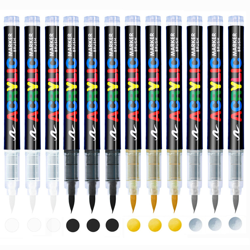 Jual 3Pcs Acrylic White Marker Brush Pens White Paint Pens for Rock ...