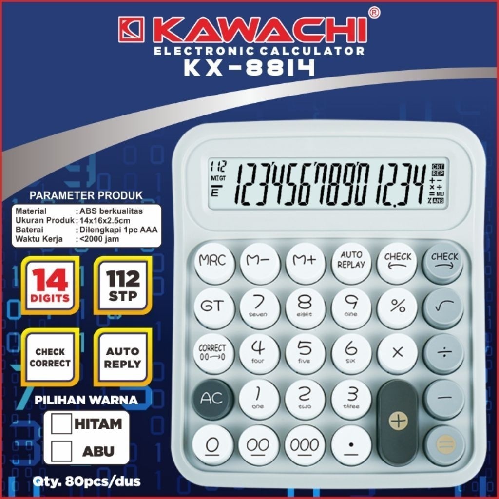 Jual Kalkulator meja Kawachi Elektrik layar led besar 14digit kx 8814 ...