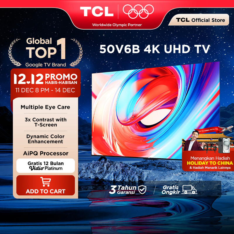 Jual TCL 50 Inch V6B 4K Google TV - Smart UHD - T-Screen - Dolby Audio ...