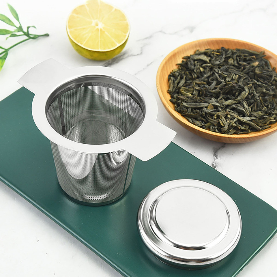 Jual 1pc Double Handles Stainless Steel Tea Infuser With Lid Fine Mesh ...