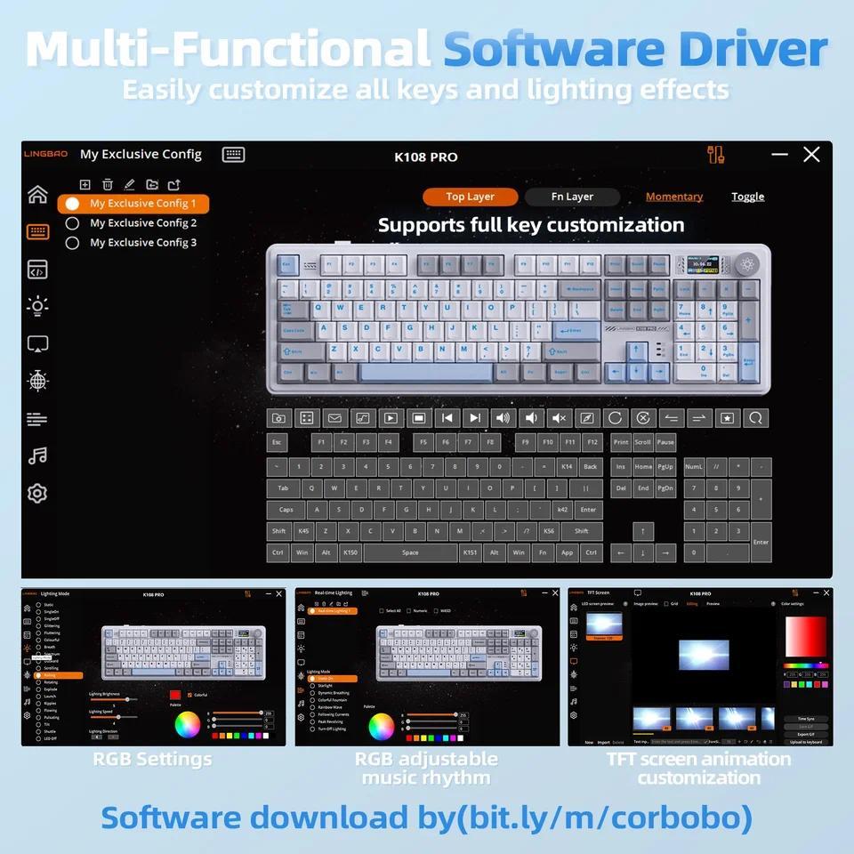 Jual LINGBAO K108pro Mechanical Keyboard Tri-mode Korean Letters ...