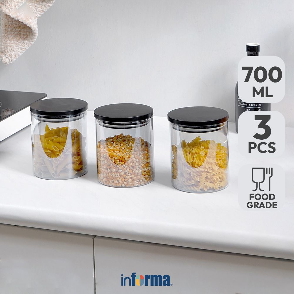 Jual Informa 700 ml Set 3 pcs Lark Stoples Kaca - Hitam Jar Tempat ...
