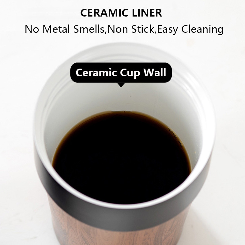 Jual Portable Wood Grain Coffee Mug with Lids Vacuum Insulated Tumbler ...