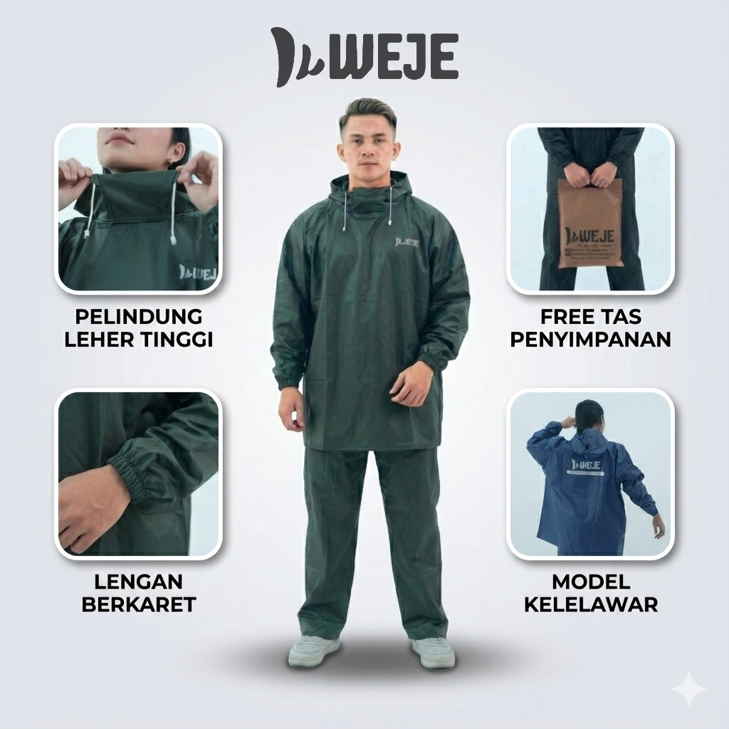 Jual WEJE Setelan Jas Hujan Hoodie Polos Waterproof PVC 0.25 Anti Angin ...