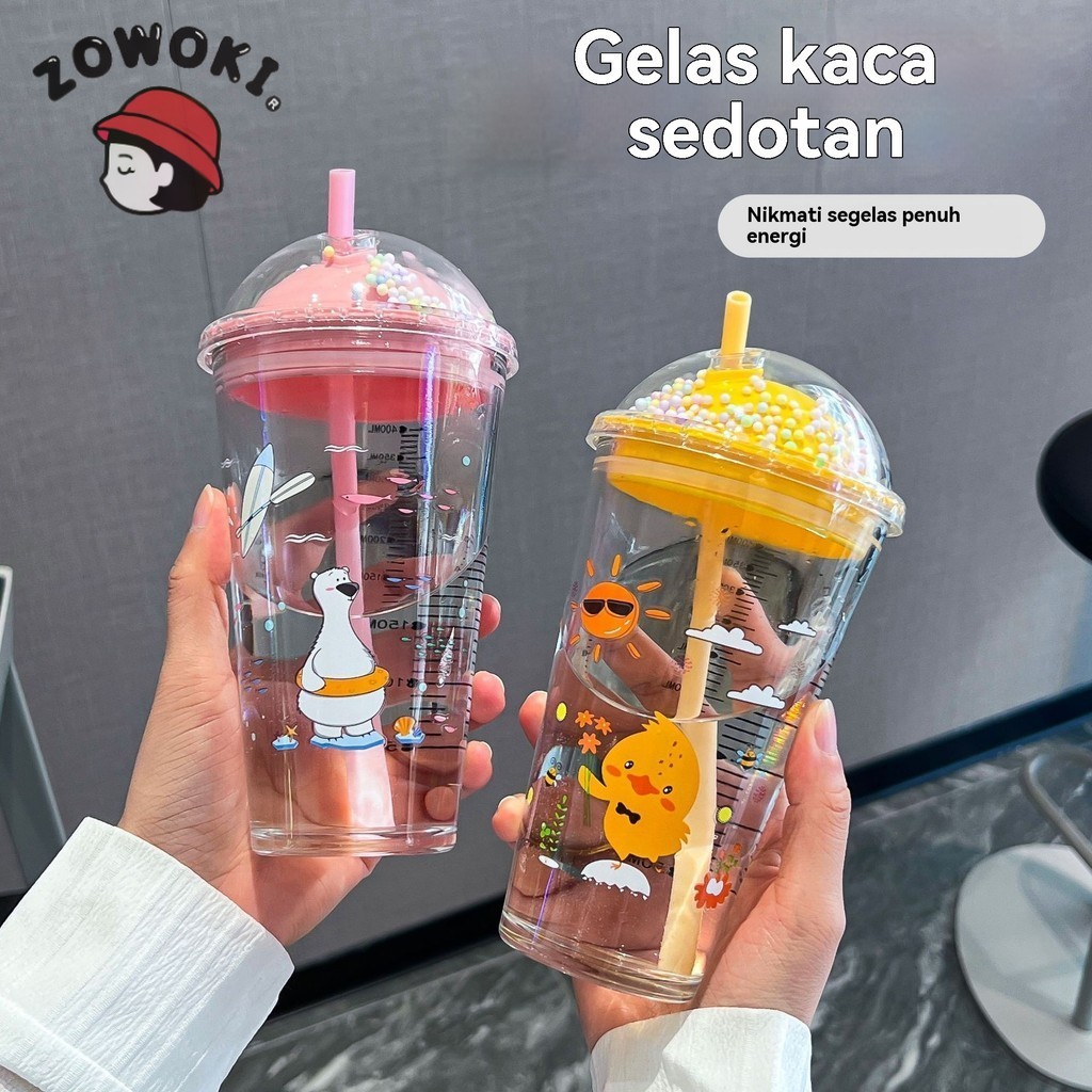 Jual ZOWOKI Gelas Tumblr Kaca Bening Gelas Mug Gelas Kaca dengan Tutup ...