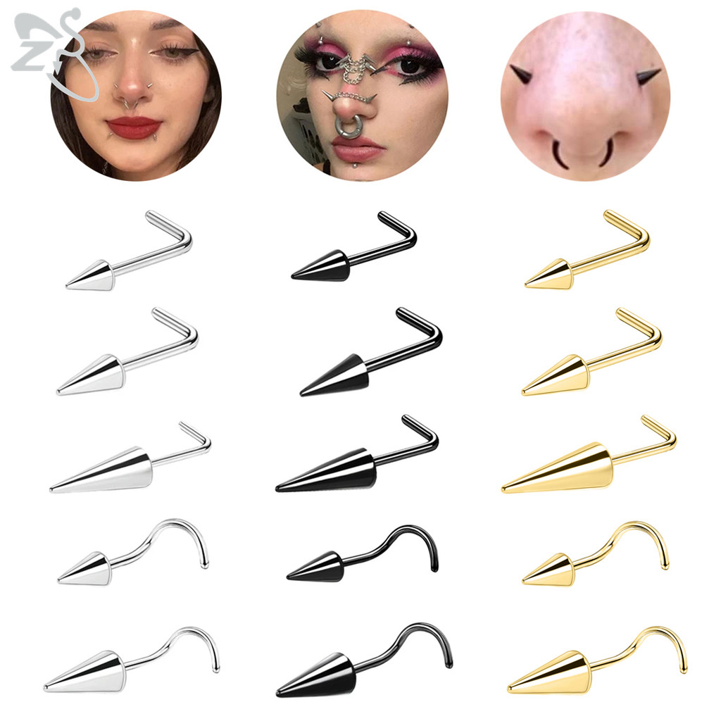 Jual ZS 1 Piece 20G Stainelss Steel Long Spike Nose Stud Men Women ...
