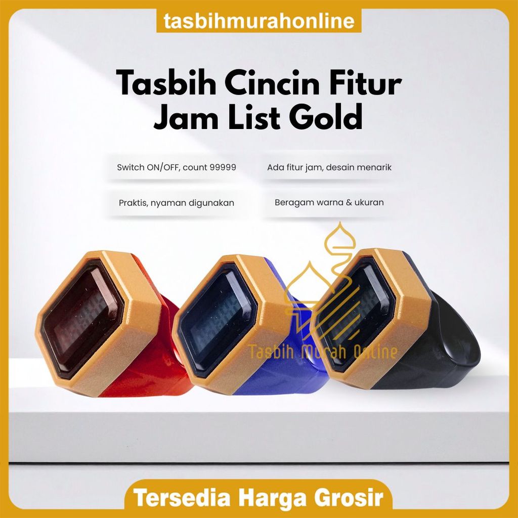 Jual [TMO] Tasbih Cincin Fitur Jam List Gold Kemasan Card + Mika ...