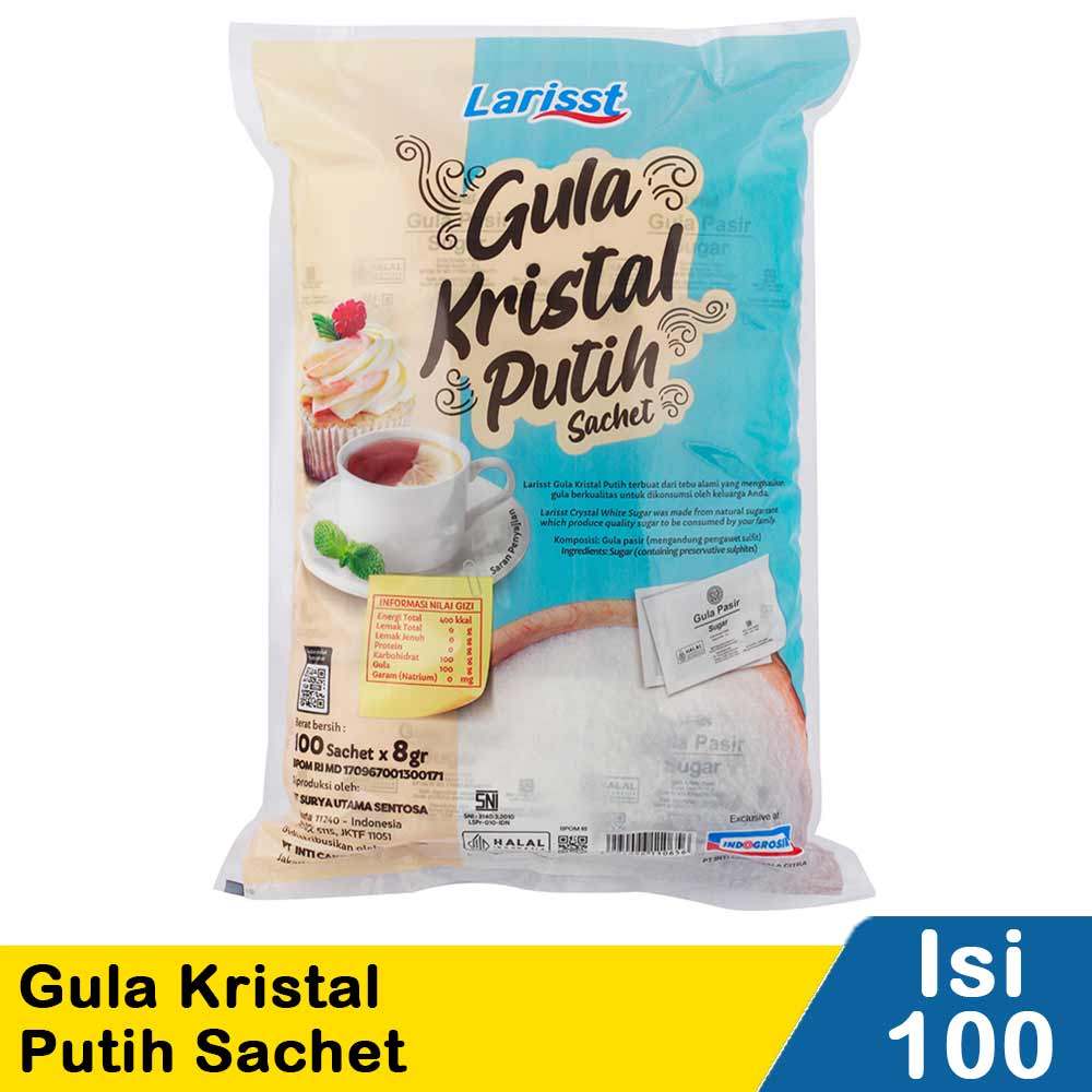 Jual LARISST GULA KRISTAL PUTIH SACHET 100x8g | Shopee Indonesia