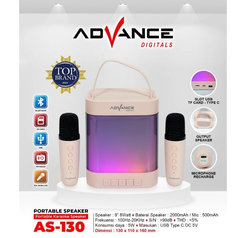 Jual Advance Speaker Mini Bluetooth AS-130 Plus 2 Mic Wireless ...
