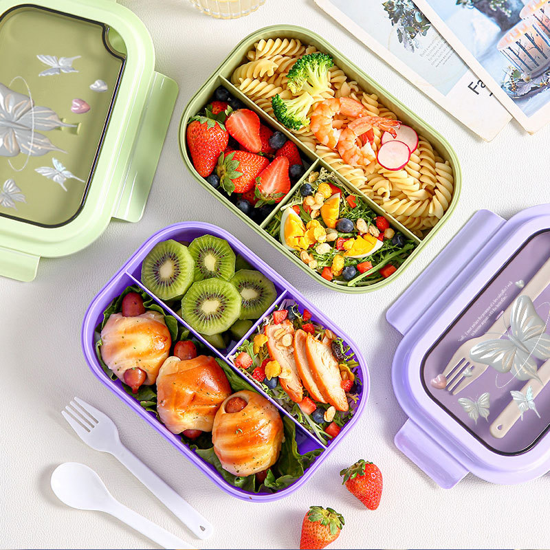 Jual Nordic Aesthetic PP Bento Box Divided Lunch Box with Fork and ...