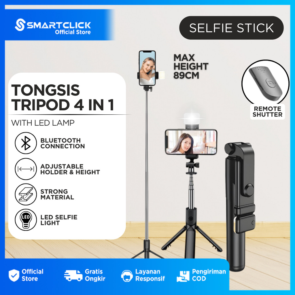 Jual Tongsis Tripod 4 in 1 dengan Lampu LED Bluetooth Lipat Praktis ...