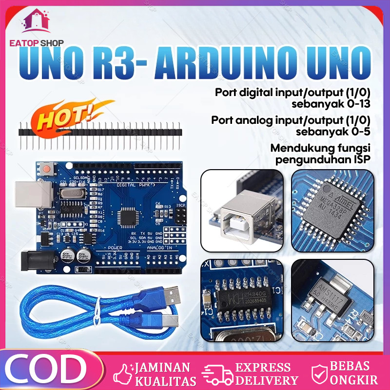 Jual Arduino UNO R3 Smd MEGA328P Compatible Arduino UNO R3 + USB Cable ...