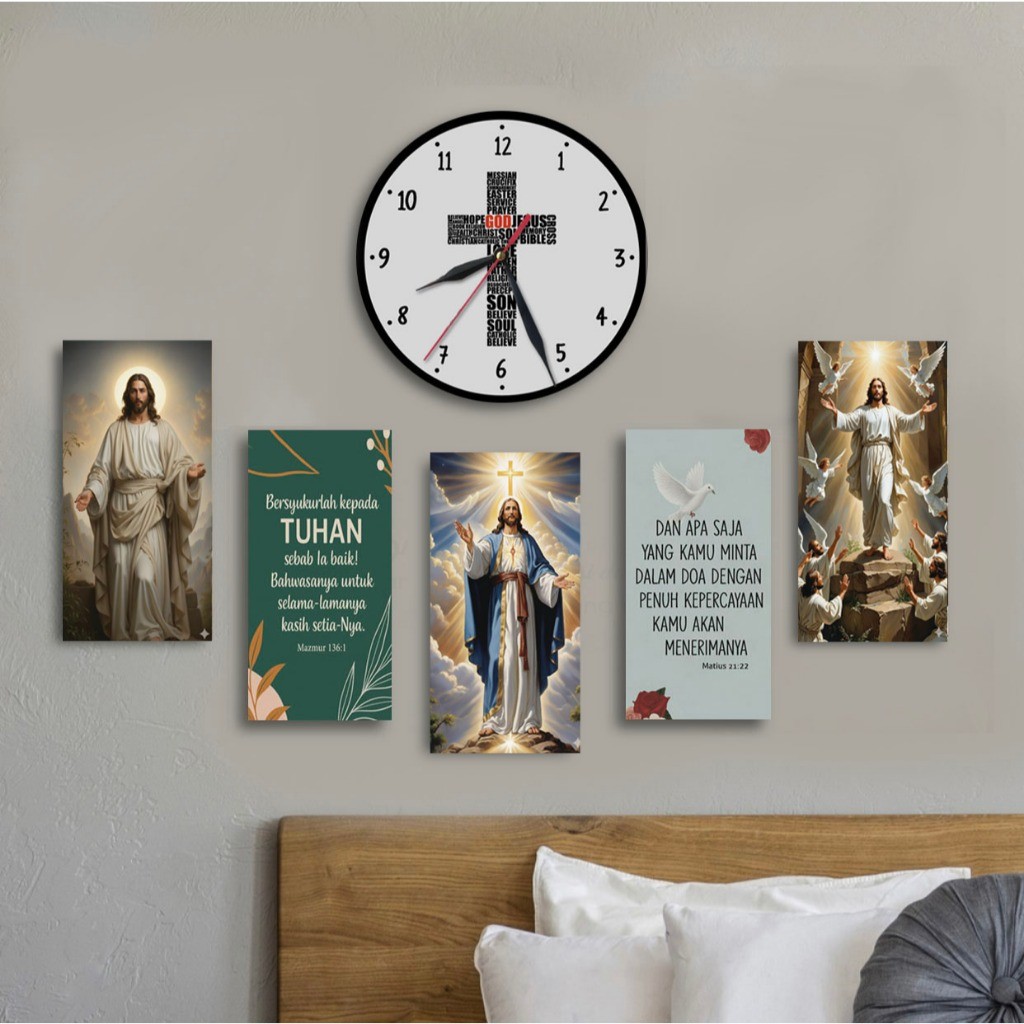 Jual Jam Dinding Salib 1 SET Hiasan Dinding Kristen Gambar Yesus ...