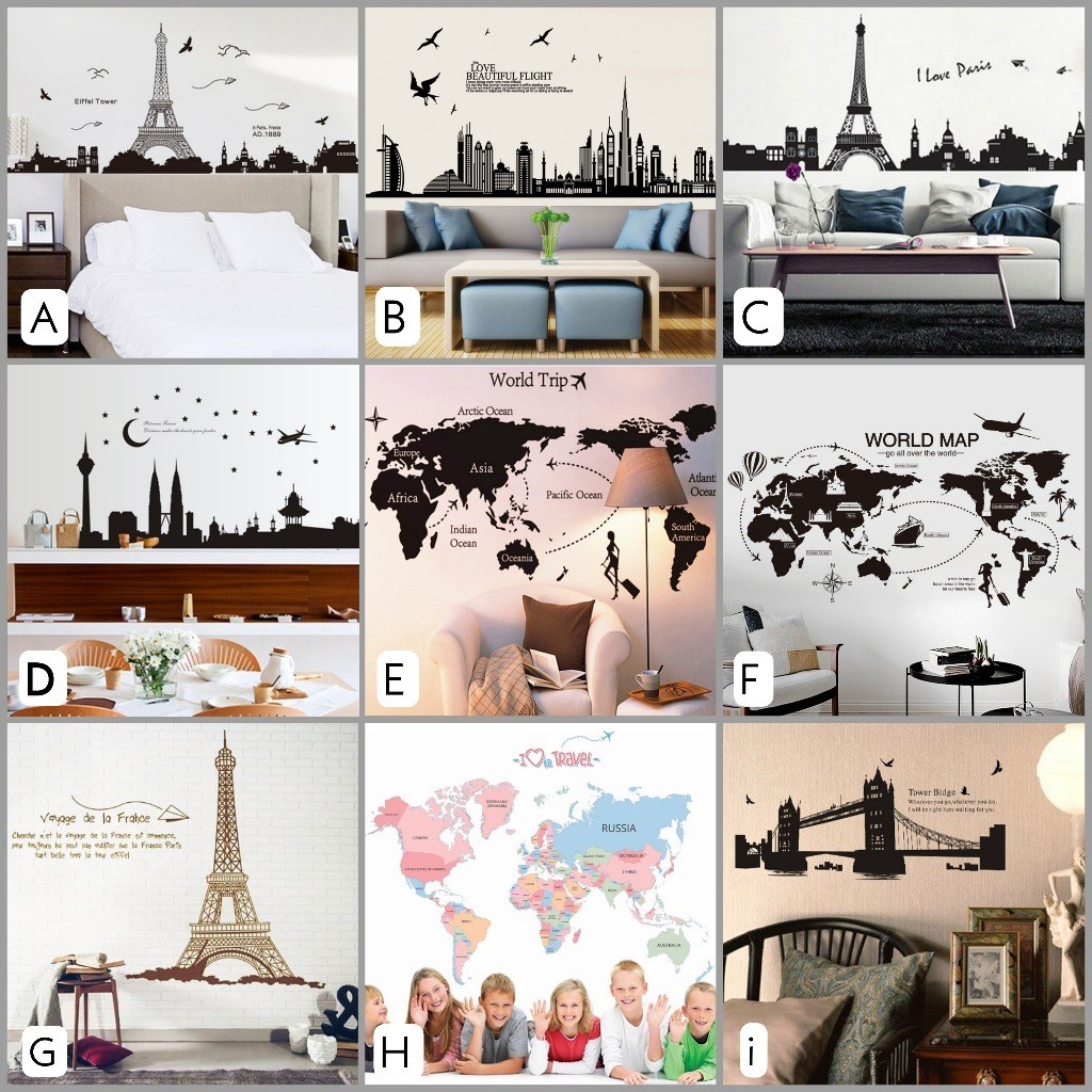 Jual Reliza Wall Sticker Kota Monumen City Paris London Eiffel Dubai ...