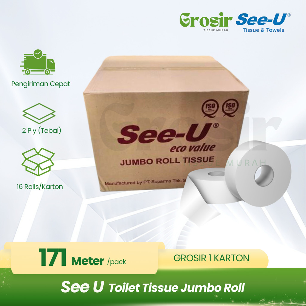 Jual [ 1 Dus / 16 Roll ] Tissue See-U Jumbo Roll – Toilet Tissue Jumbo ...