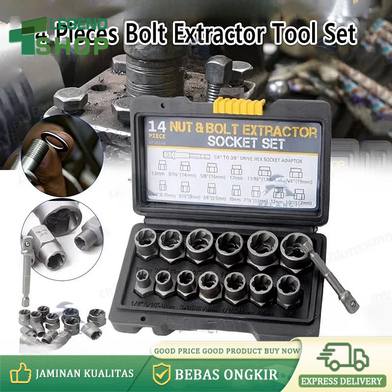 Jual 14pcs Alat Pembuka Baut Mur Hex Rusak Set Kunci Ring Pass Damaged ...