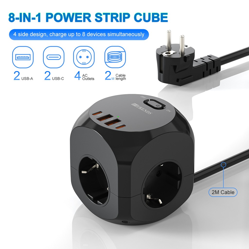 Jual HITRENDS EU plug cube power socket | With 4AC and 2USB+2Type-C ...