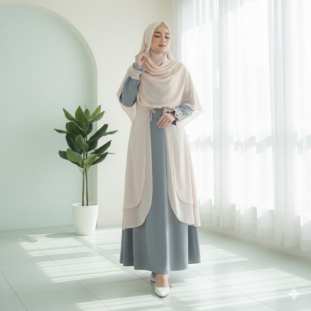 Jual Kombinasi Polos Dress Korean Wanita Muslim Casual Kombianasi Gamis ...