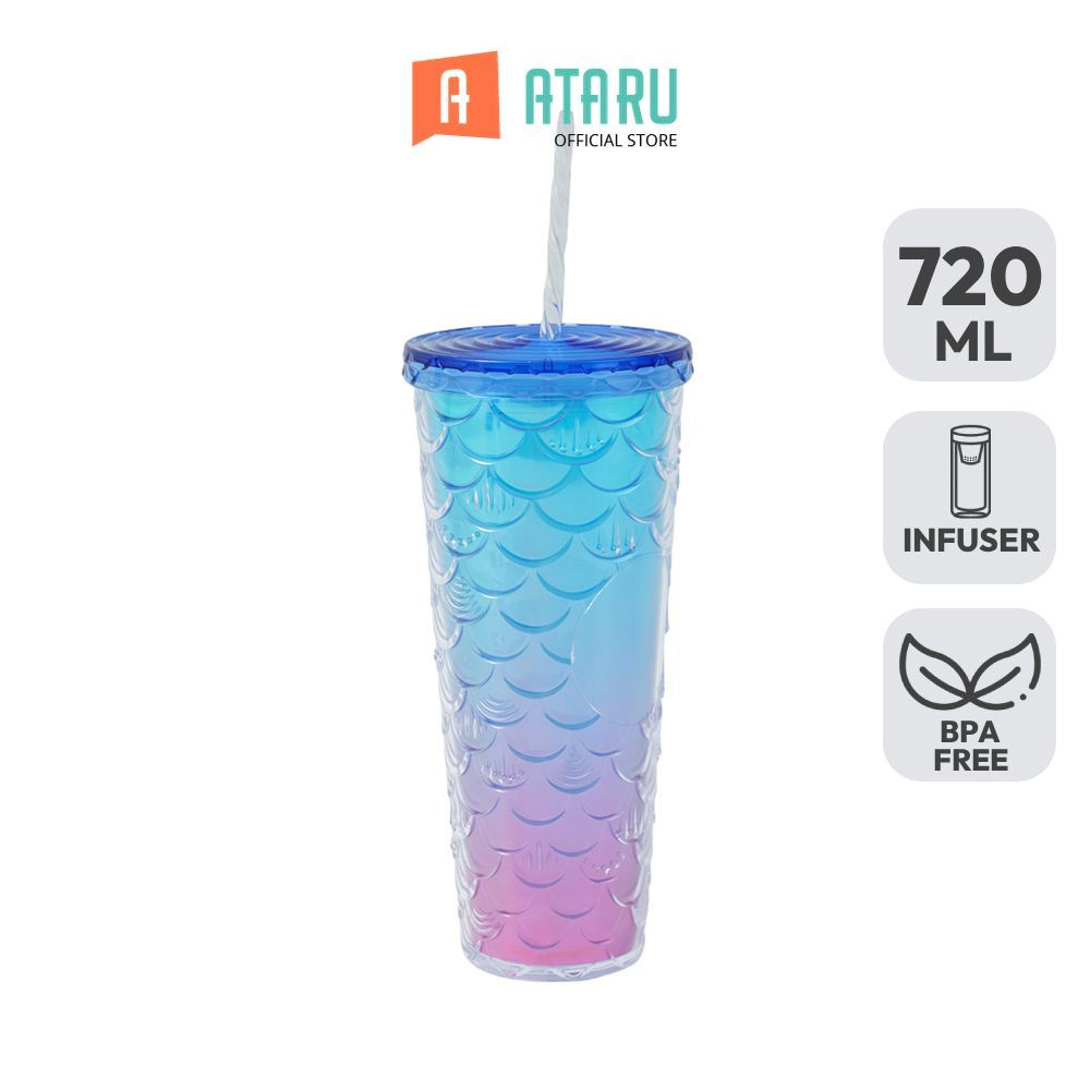 Jual Ataru Tumbler Plastik Double Wall Dengan Sedotan 720 ml - Mix ...