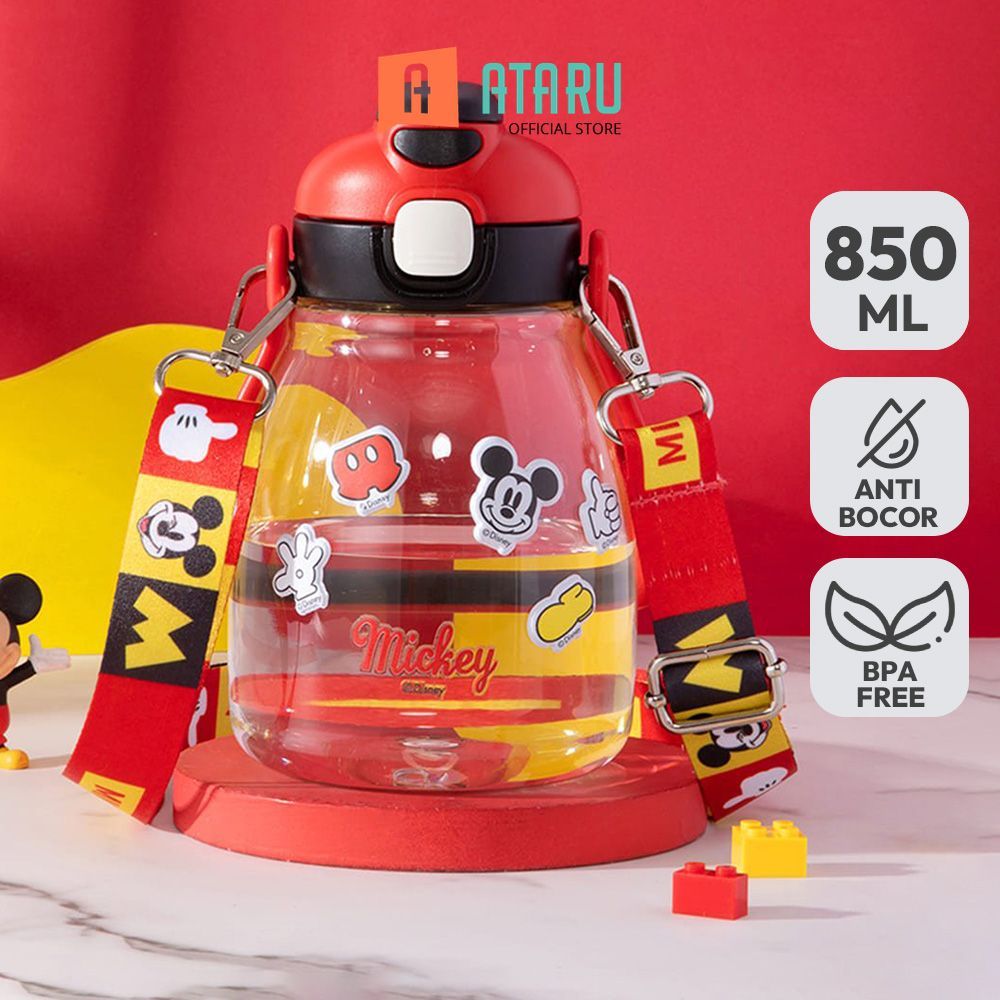 Jual Ataru Botol Minum Plastik Dengan Sedotan Mickey 850 ml - Merah ...