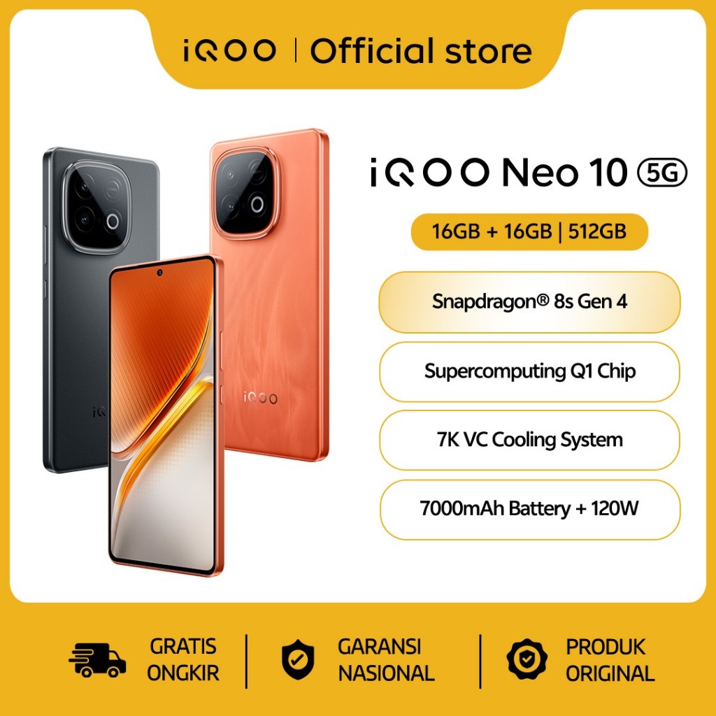 Jual iQOO Neo 10 (16+512GB), 1st Snapdragon 8s Gen 4 + Q1 (Dual Chipset ...
