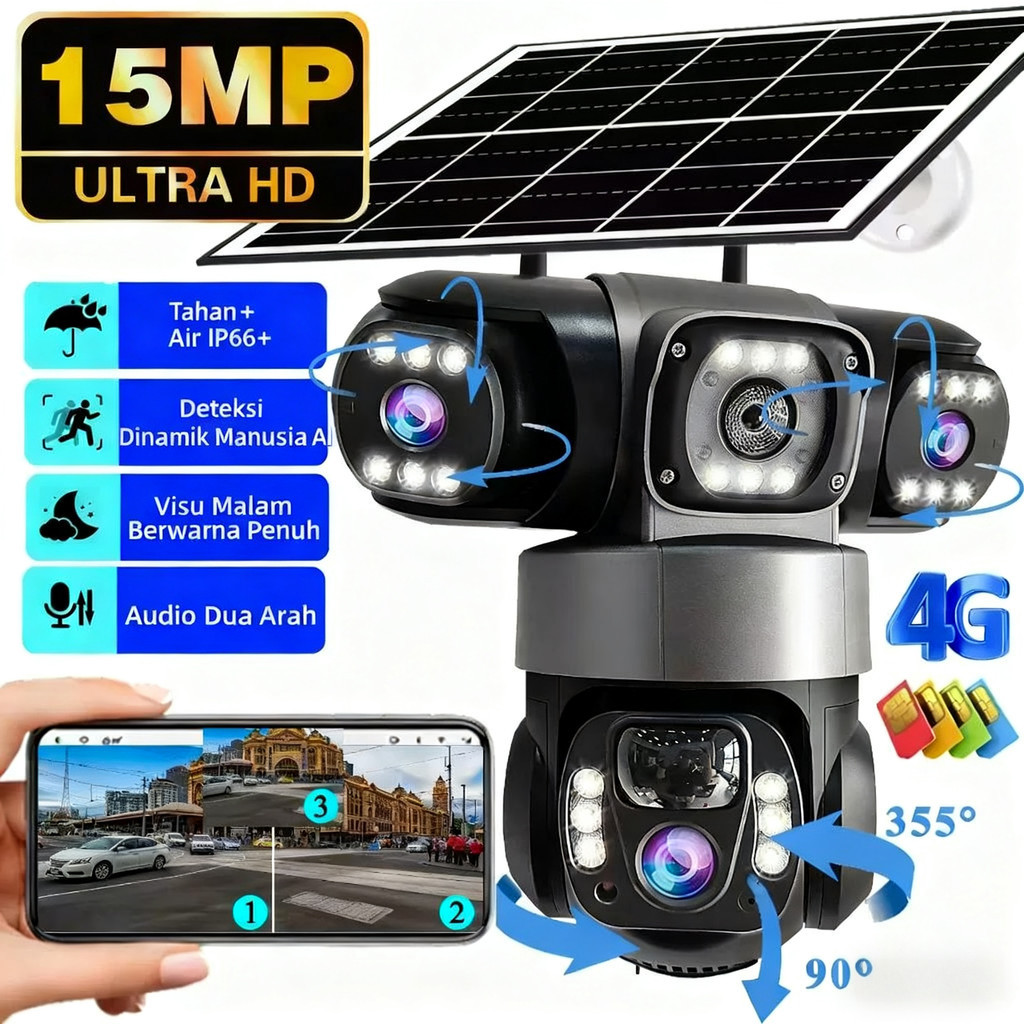 Jual V380 CCTV Kamera Luar Ruang Solar WIFI/4G HD 15MP Visu Malam ...