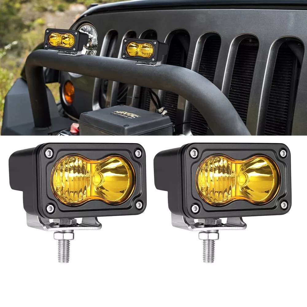 Jual Pair 40W 3in Amber LED Cube Pods Front Bumper Hidden Grille Mount ...