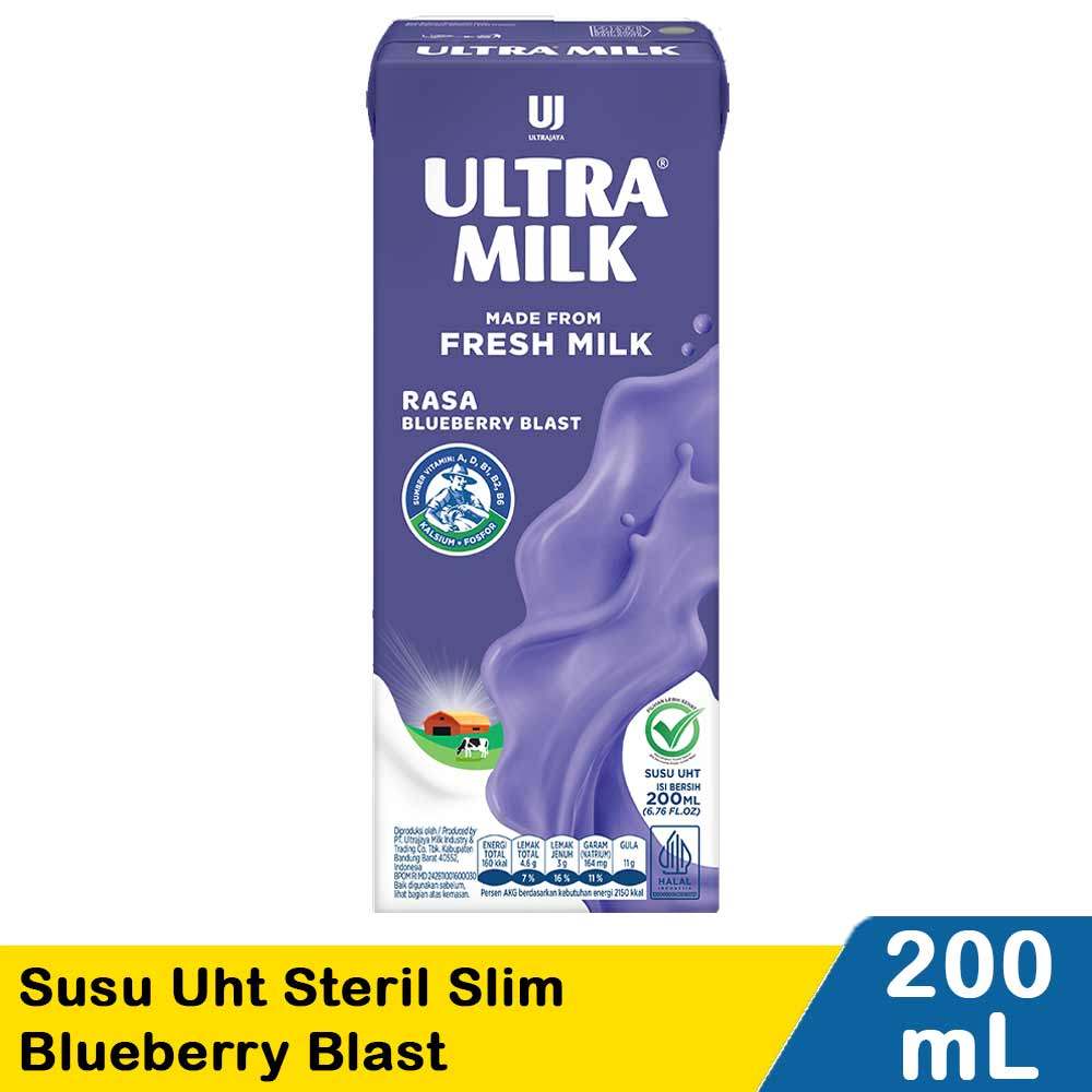 Jual ULTRA SUSU UHT STERIL SLIM BLUEBERRY BLAST 200mL | Shopee Indonesia