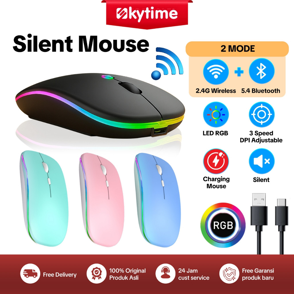 Jual Skytime S9 Mouse Bluetooth 5.4 Receiver USB Dongle 2.4Ghz Silent ...