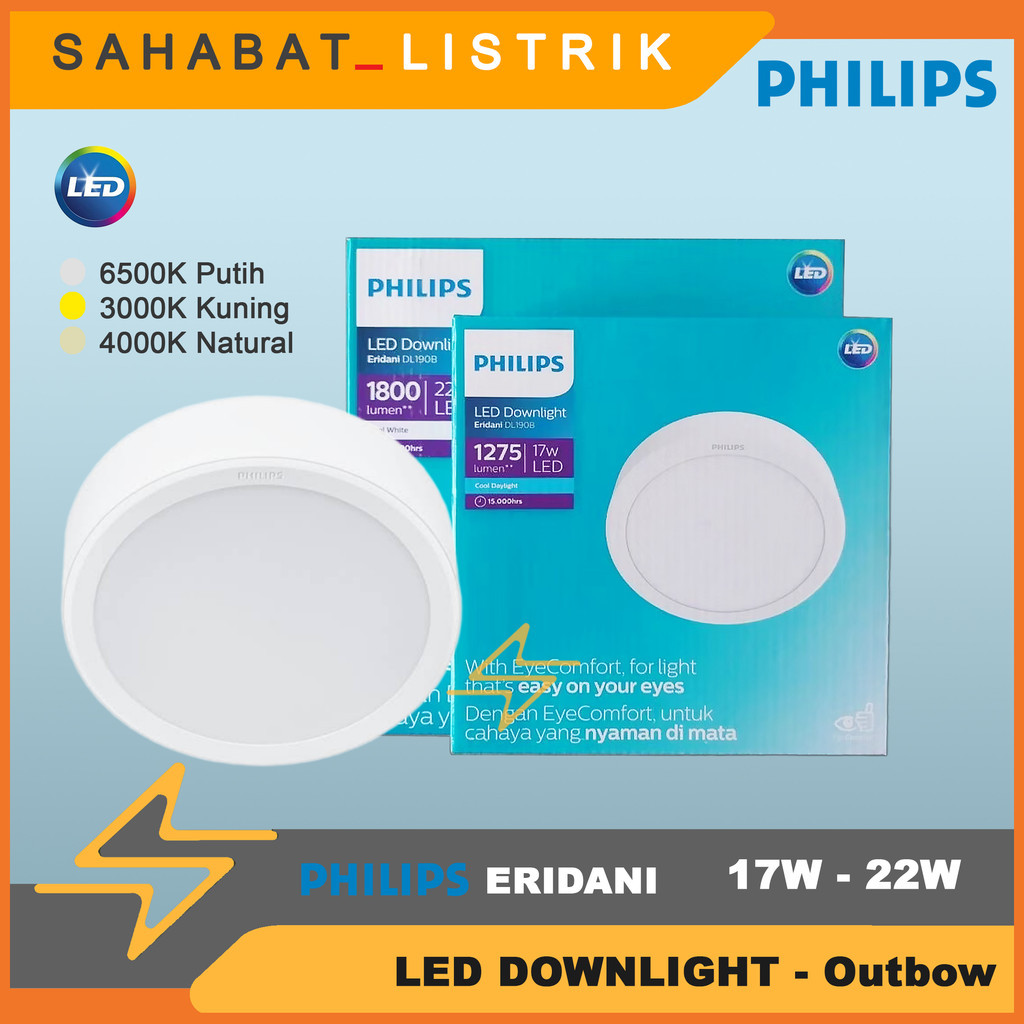 Jual PHILIPS ERIDANI Downlight LED Surface OUTBOW DL190 17W 22W Tempel ...