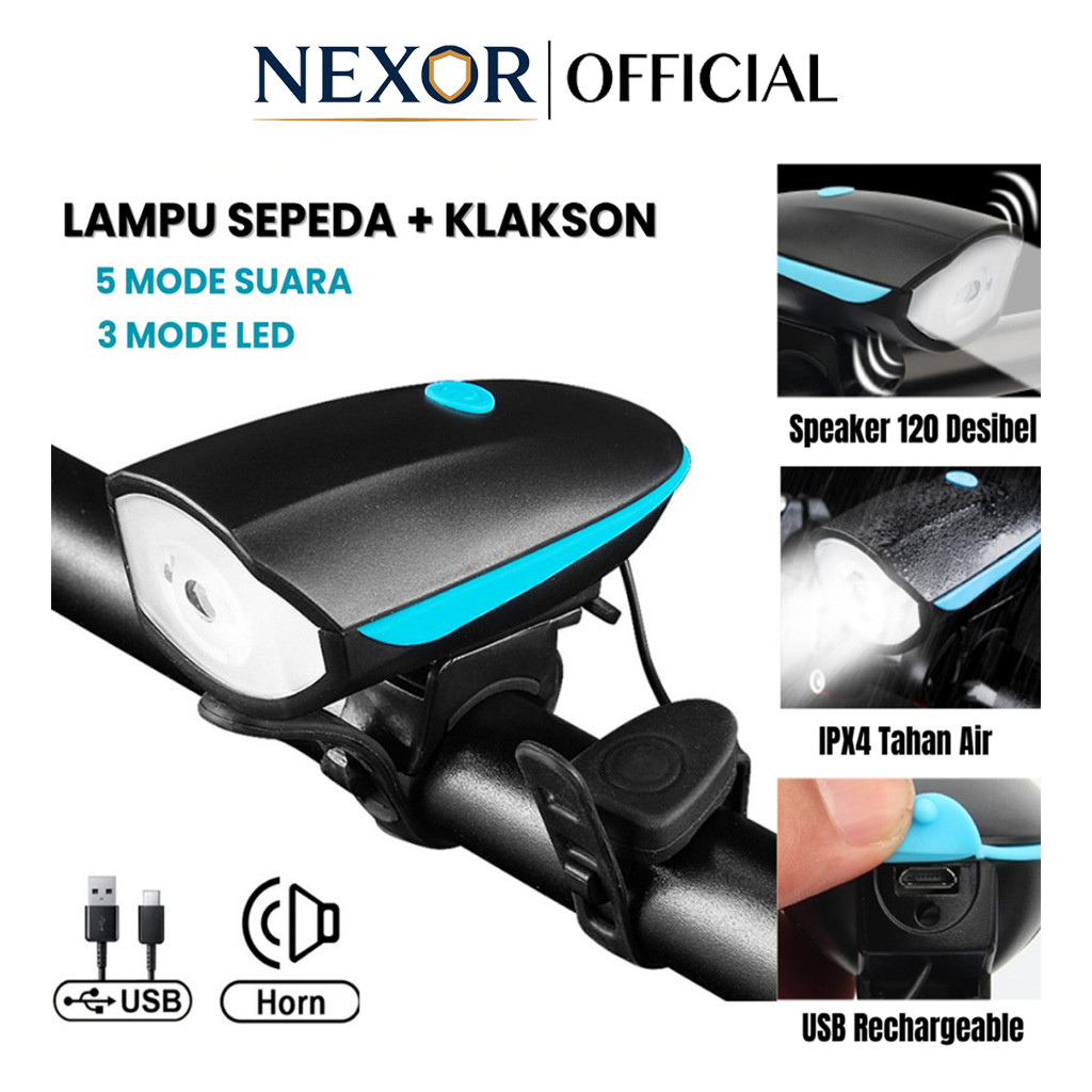 Jual NEXOR Lampu Sepeda dengan Klakson Tahan Air dan Tahan Hujan Sepeda ...
