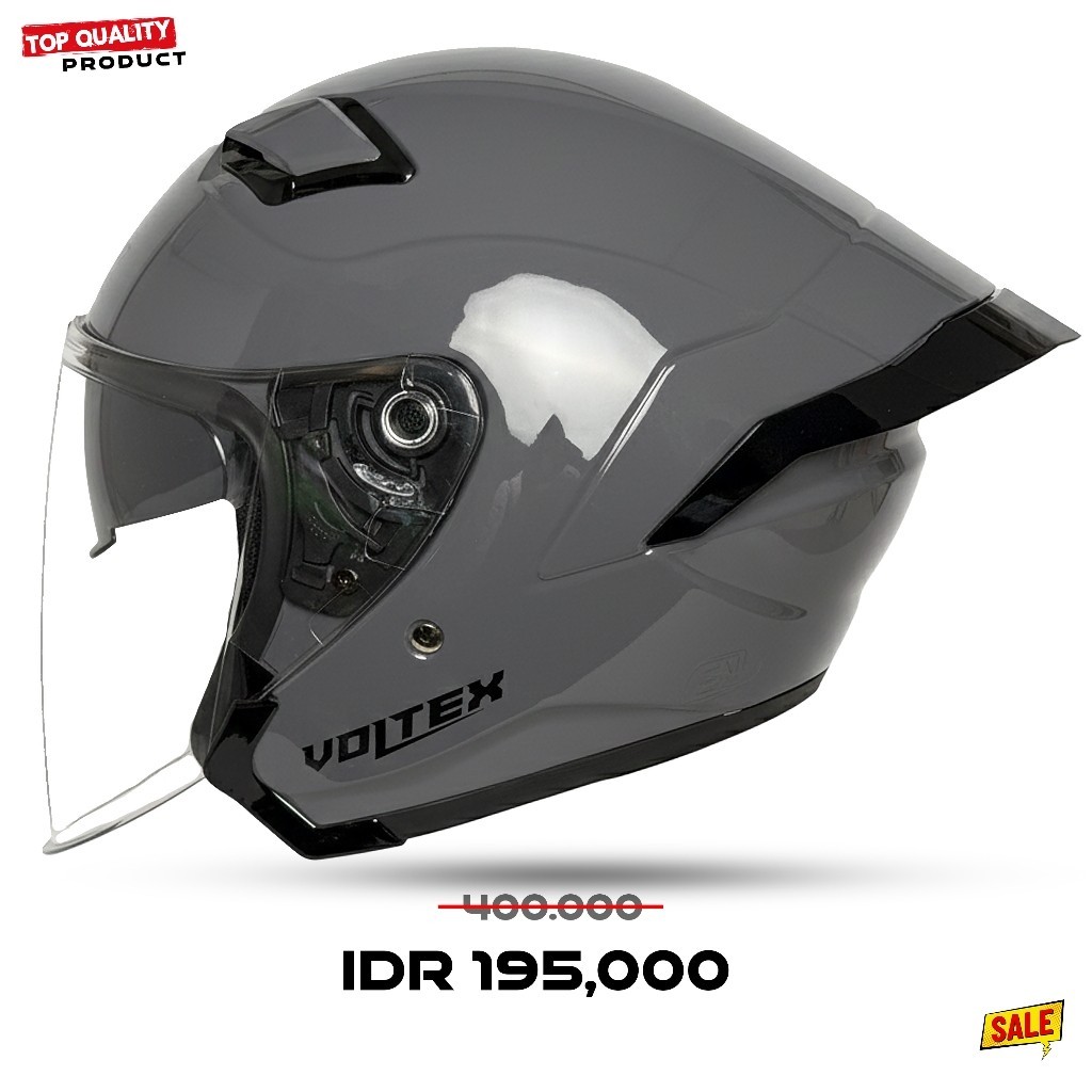 Jual Helm Half Face MLA VOLTEX Double Visor Grey Glosy Free Spoiler ...