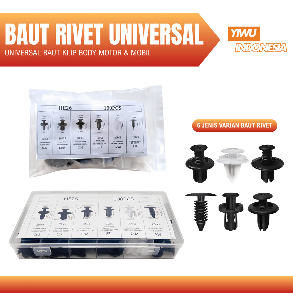 Jual 100 PCS Baut Rivet Mobil/Universal Klip Bumper Baut Body Plastik ...