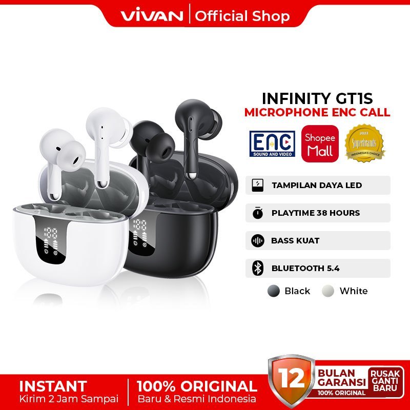 Jual VIVAN TWS Adaptive ANC ENC Infinity GT1s Bluetooth 5.4 LED Display ...