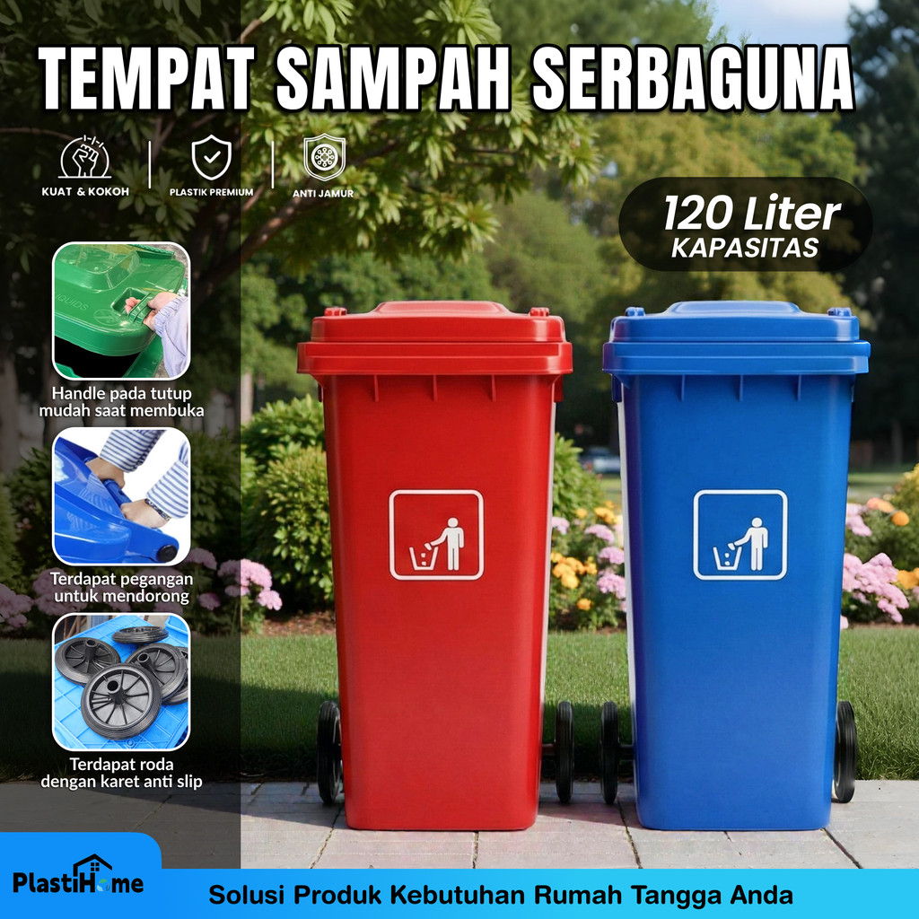Jual Tong Sampah Plastik 120 Liter Besar Outdoor Kuat – Tempat Sampah 4 ...