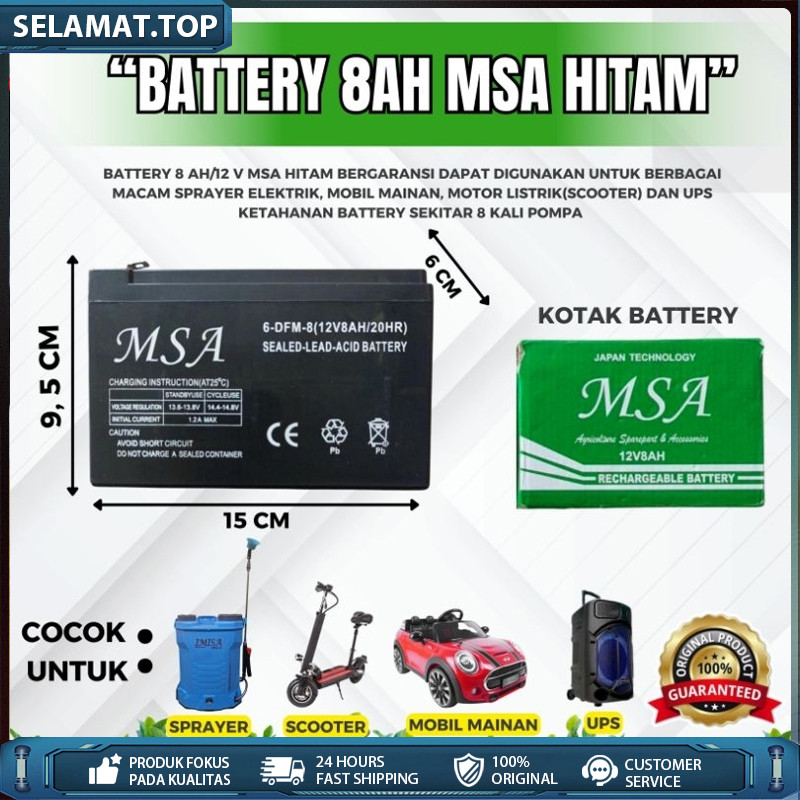 Jual BATTERY 8AH MSA HITAM ( BERGARANSI aki baterai batre accu sprayer ...